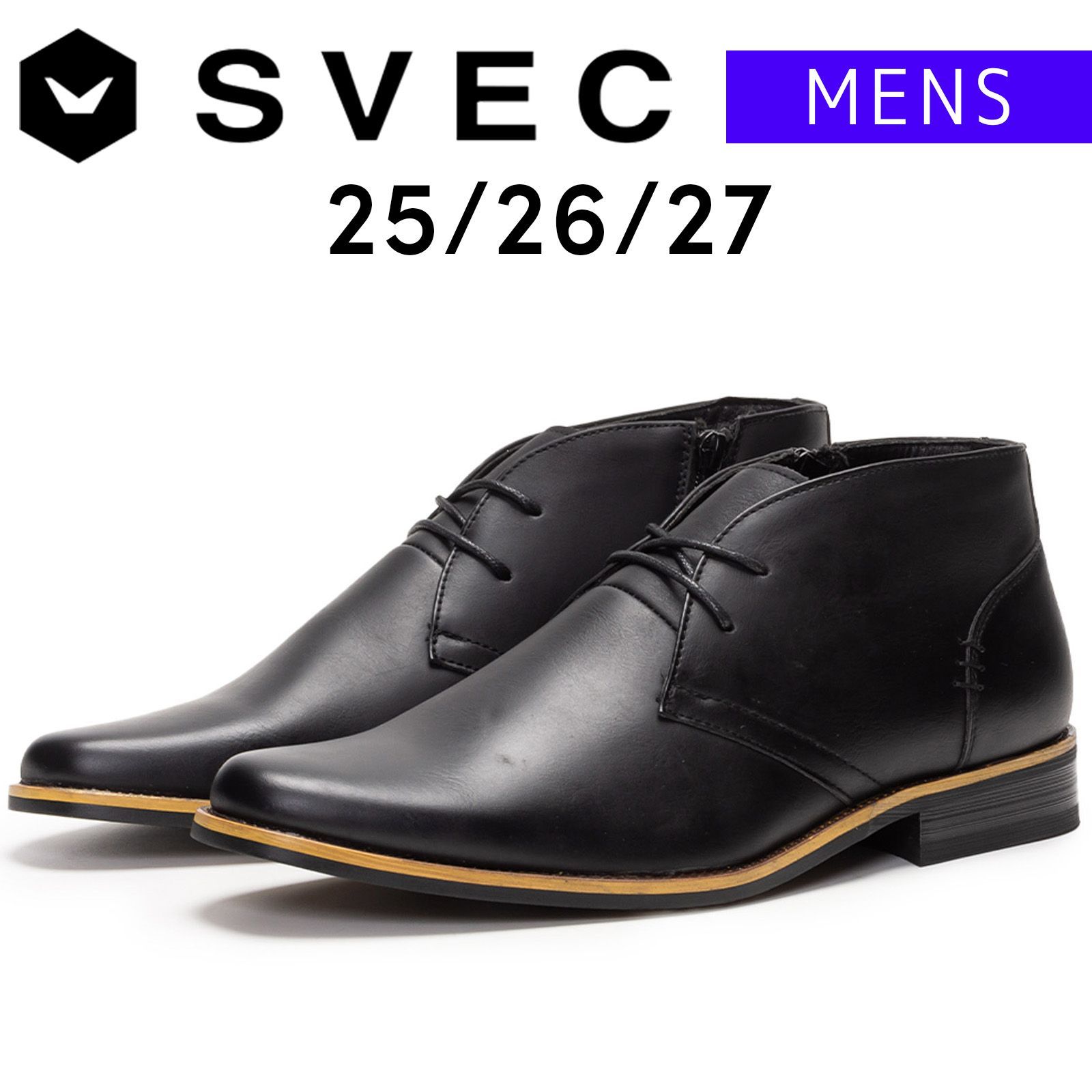 【新品】 チャッカブーツ メンズ SVEC シュベック 送料無料 ブラック 黒 チャッカ サイドジップ ビジネス ブーツ ショートブーツ ローヒール きれいめ おしゃれ 蒸れにくい かっこいい ...