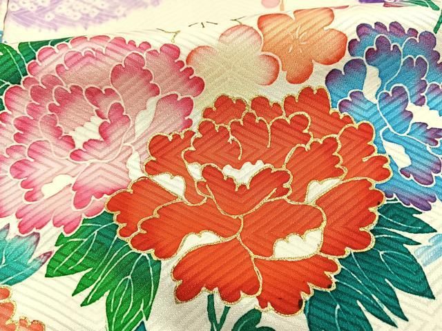 平和屋着物□豪華振袖 絞り 駒刺繍 雲取り草花文 金彩 正絹 逸品 平和屋着物□豪華振袖 絞り 駒刺繍 雲取り草花文 金彩 正絹 逸品