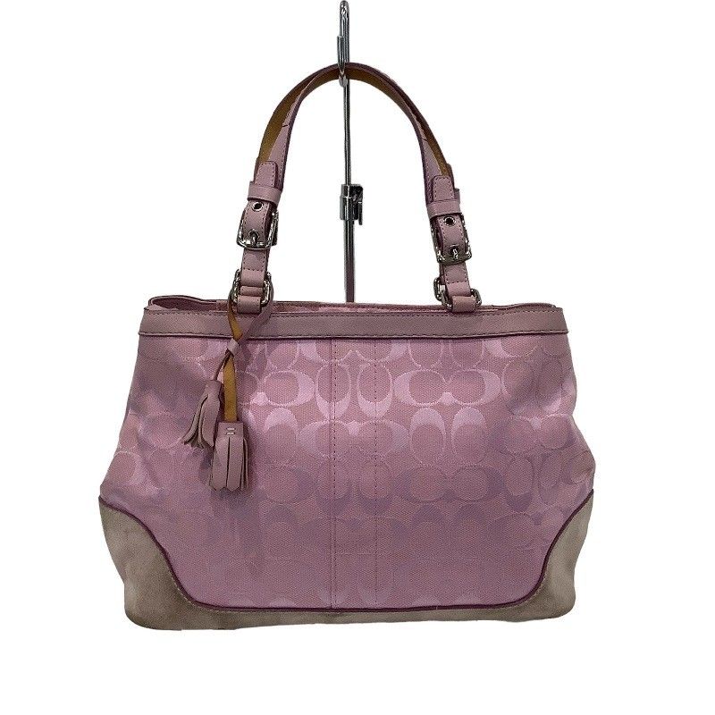 コーチ（COACH）6830 シグネチャー スモール キャリオール ピンク×ホワイト トートバッグ キャンバス×レザー×スエード 【中古】KB-8529 - メルカリ
