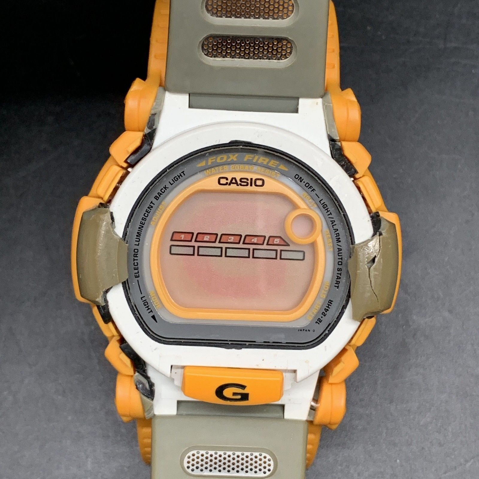 N327 不動 CASIO カシオ G-SHOCK Gショック DW-002 クオーツ デジタル 腕時計 オレンジ/グレー ※フレーム破損 ...