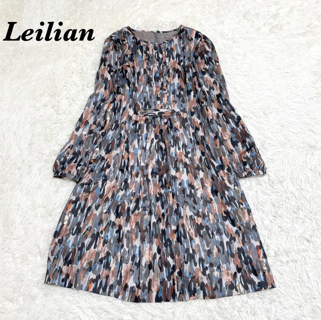 【美品】 Leilian 9 胸元プリーツ 長袖ワンピース グレー系 - メルカリ