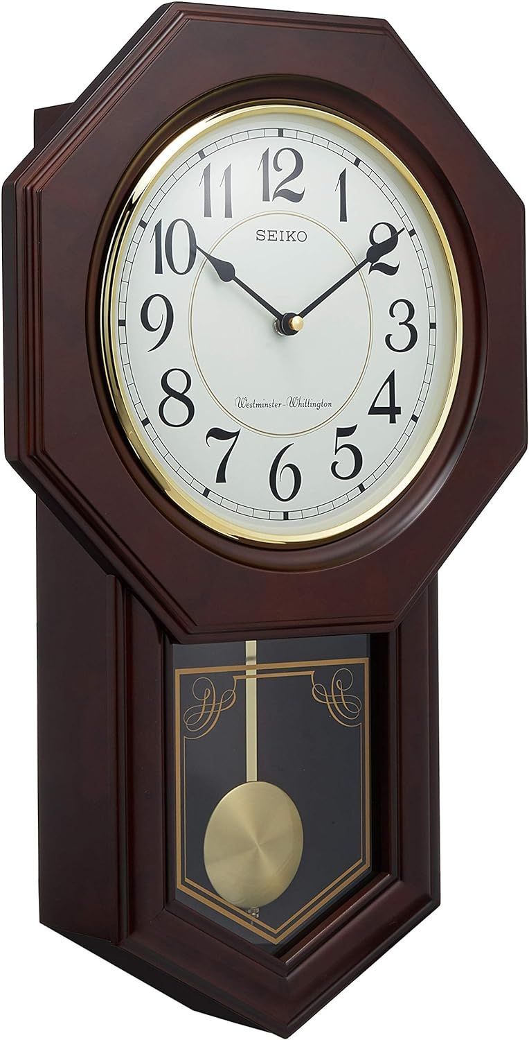 セイコークロック(Seiko Clock) 掛け時計 アナログ 報時選択式 チャイム&ストライク 飾り振り子 八角尾長 木枠 濃茶 木地 ...