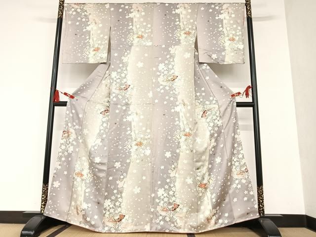 平和屋着物○上質な小紋 舞花文 京都きもの友禅扱い 正絹 逸品 BAAU4610gt