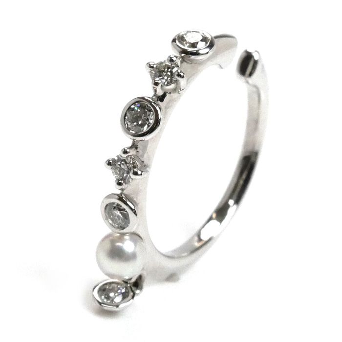 MIKIMOTO ミキモト K18WG ホワイトゴールド ディナー パール約3.0mm ダイヤ イヤリング イヤーカフ PE-1746U アコヤパール約3mm ダイヤモンド 1.8g ...