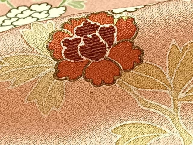 平和屋着物□訪問着 絞り 刺繍 地紙枝花文 椿 ツバキ 金彩