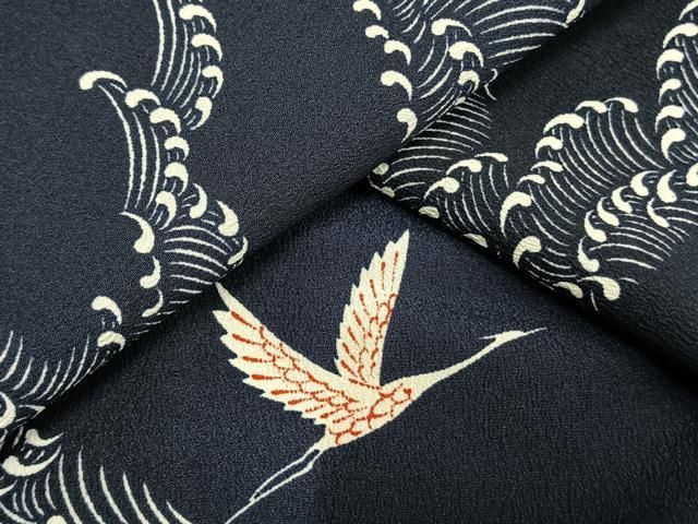 平和屋着物▽小紋 単衣 飛鶴立波文 洗える着物 AAAW7821fy