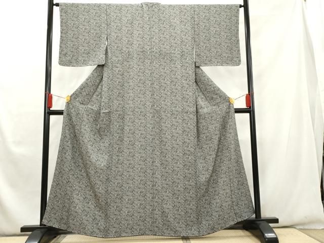 平和屋着物○鈴木秋治 江戸小紋 寄せ小紋間道 黒地 正絹 逸品