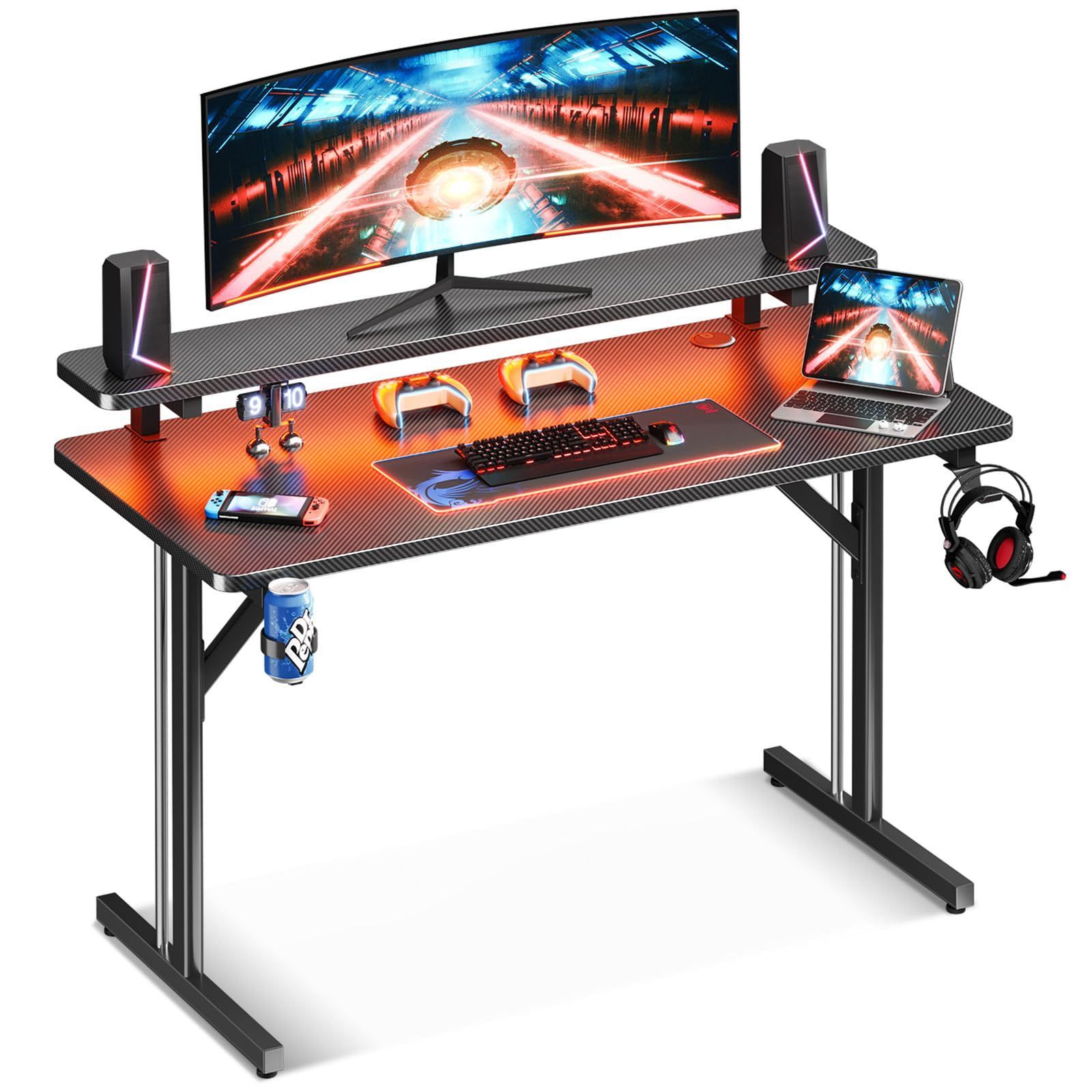 【人気商品】ゲーミング机 パソコンデスク フック付き モニター台付き ゲームデスク 幅100cm*奥行50cm*高さ75cm PCデスク ゲーミングテーブル ブラック ゲーミングデスク ...