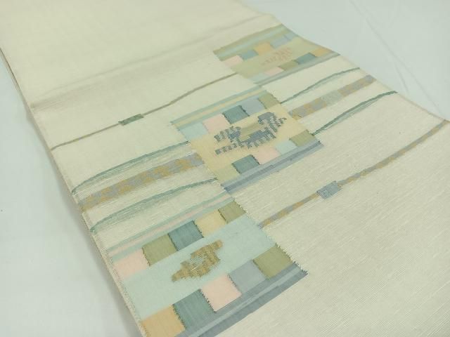 平和屋着物○太鼓柄袋帯 紬地 流水幾何学文様 正絹 逸品 未