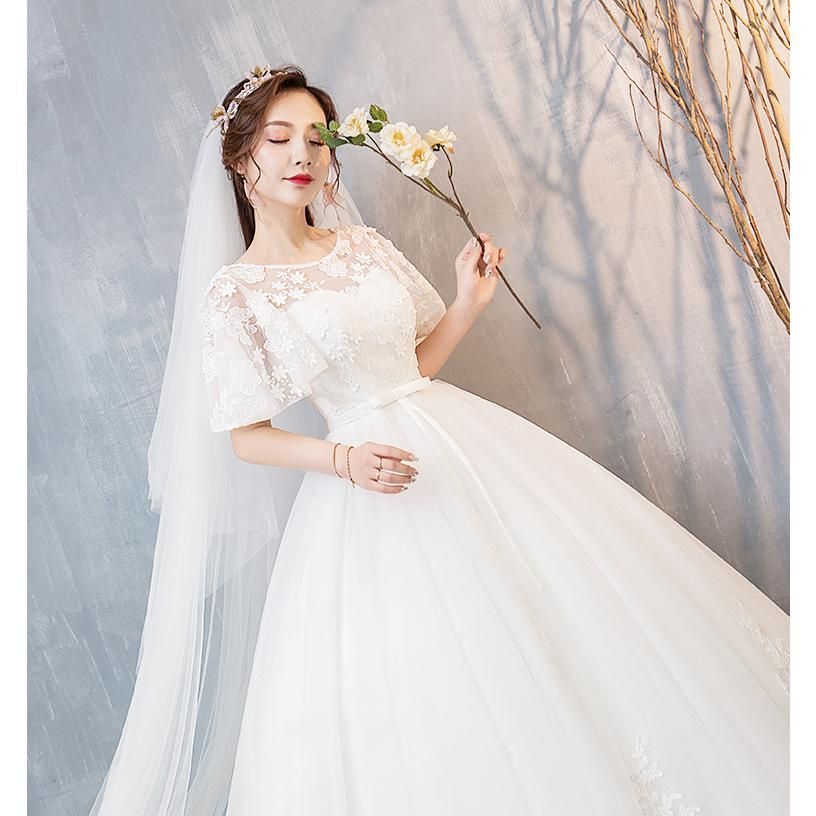 送料無料】ウェディングドレス ハイウエスト 妊婦もOK 大きいサイズ 袖