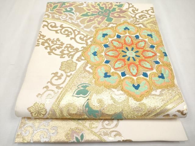 平和屋着物●西陣　川島織物　六通柄　本袋帯　唐織　切嵌正倉院花菱文　銀糸　正絹　逸品　DAAV9260ob 平和屋着物○西陣 川島織物 六通柄 本袋帯 菱花唐草文