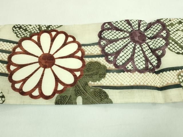 平和屋本店□極上 夏物 摺型友禅 京都 多ち花 九寸名古屋帯 生紬地 菊