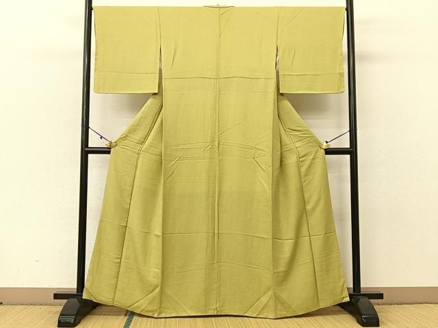 平和屋着物○上質な色無地 草木地紋 枯野色 正絹 逸品 AAAZ8916ph