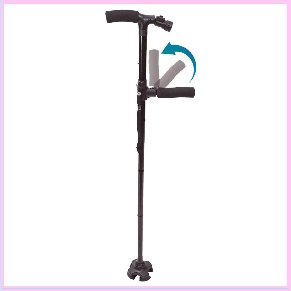 ☆イーチャンス ケーンセーフ プラス 杖 ステッキ 補助ハンドル 付き 4点支持 折りたたみ 軽量 介護 歩行補助 伸縮式 led ライト ...