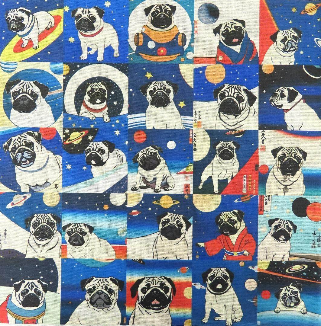 【ゆきちゃん限定】X949 パグ 宇宙 浮世絵柄 パネル柄 布 1m - ゆきちゃん＠プロフ必読 - メルカリ