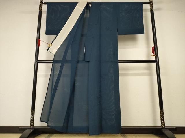 平和屋着物＊夏物 色無地 絽 流水舞葉紋紗 似せ紫色 正絹