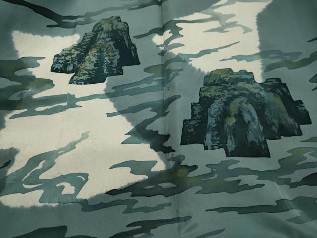 平和屋着物○男性 紬 青藍色 アンサンブル 正絹 逸品 DAAT1403tw