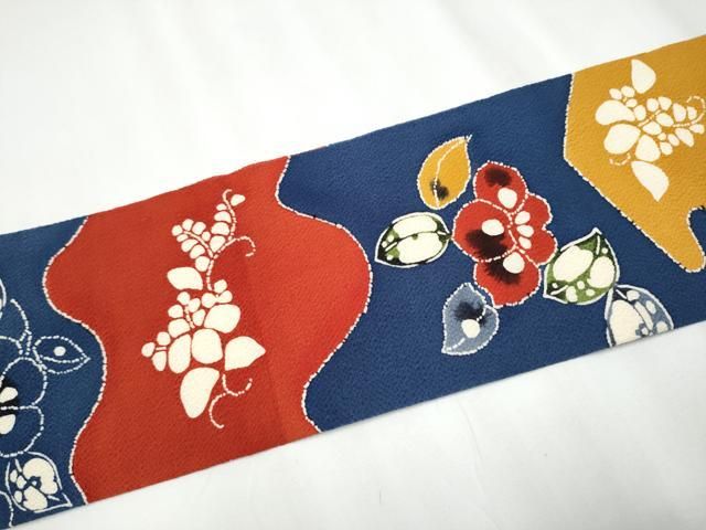 平和屋着物○九寸名古屋帯 型染め 舞花文 鬼しぼ縮緬 正絹 逸品