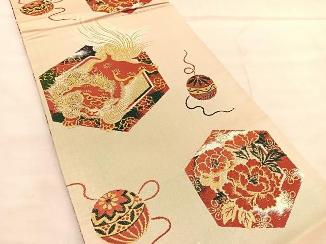 平和屋着物○アンティーク 大正ロマン 九寸名古屋帯 龍 黒地 金糸 正絹