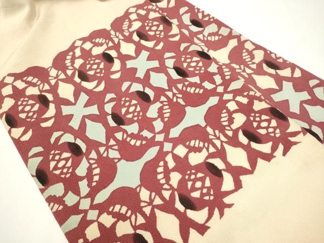平和屋着物○九寸名古屋帯 型染め 飾花文 鬼しぼ縮緬 正絹 逸品