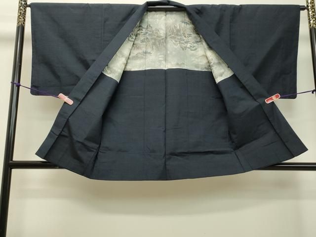 平和屋着物○男性 紬 アンサンブル 藍鉄色 正絹 逸品 DAAU0579tw