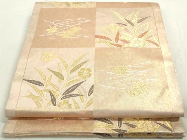 平和屋着物○全通柄袋帯 菱吉祥文 金糸 正絹 逸品 未使用