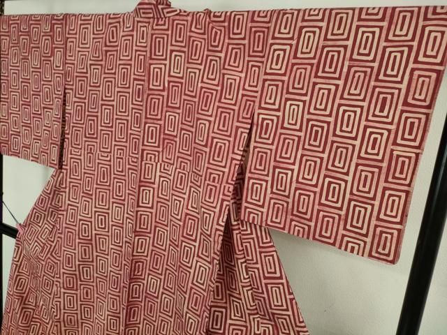 平和屋着物■極上　銀座　志ま亀　紬　単衣　臙脂紬　銀白角繋ぎ　たとう紙付き　逸品　DZAA9688kh5 平和屋着物□極上 銀座 志ま亀 紬 単衣 臙脂紬 銀白角繋ぎ たとう紙