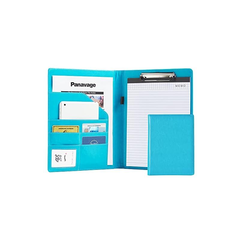 Panavage バインダー A4 クリップボード PU クリップ ファイル 二つ折り 多機能 ペンホルダー ポケット付き 名刺入れ メモ帳付き (水色) - メルカリ