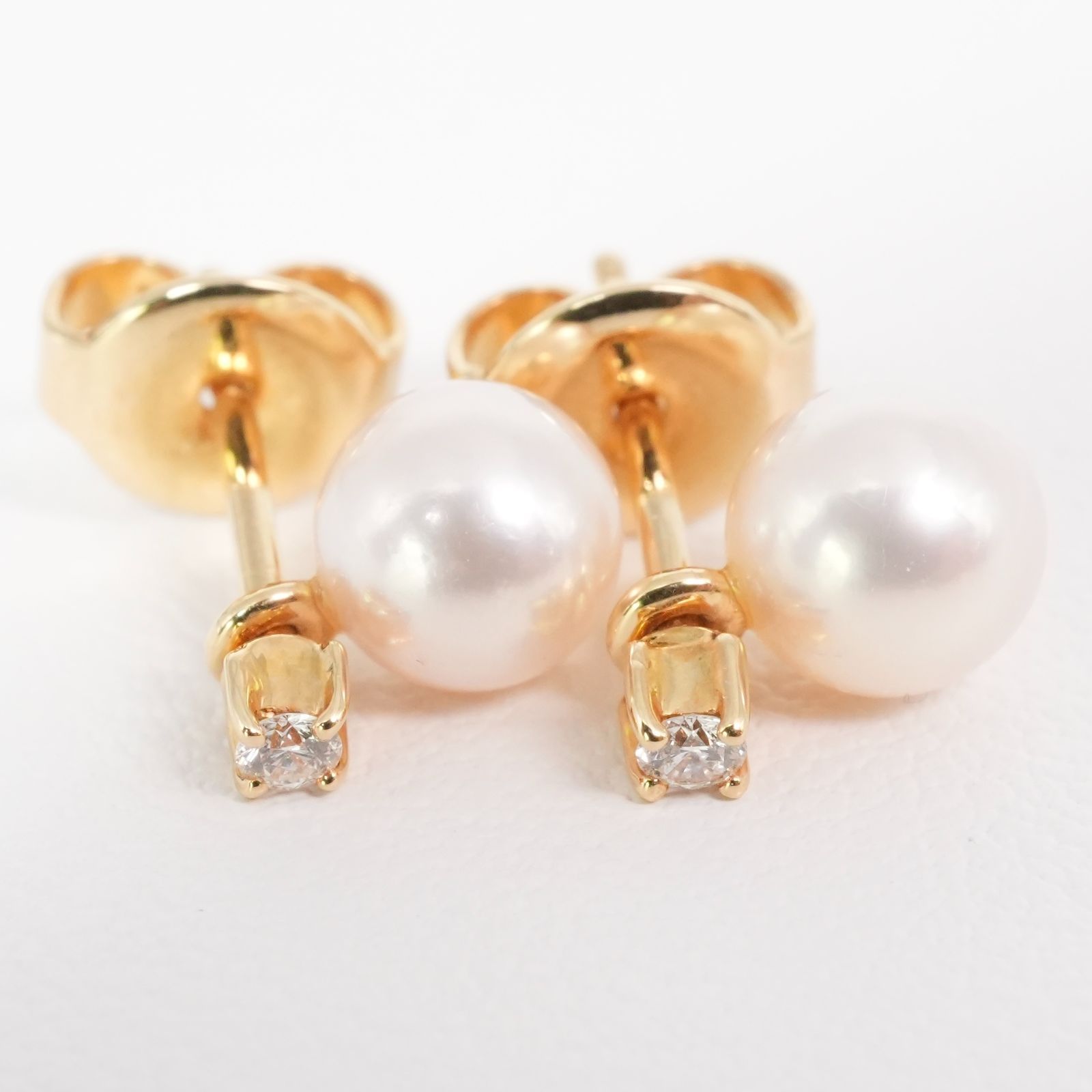 美品 ミキモト K18 ダイヤモンド×パール アコヤ ピアス/24-4922 美品 ミキモト K18 ダイヤモンド×パール アコヤ ピアス/24-4922
