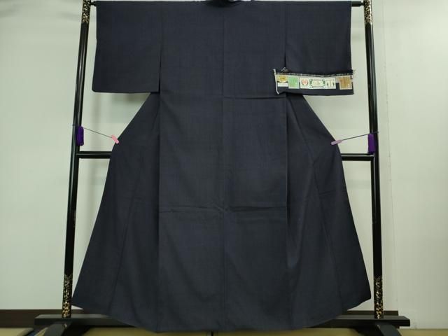 平和屋着物□極上 本場結城紬 重要無形文化財 奥順謹製 色無地 濃藍色