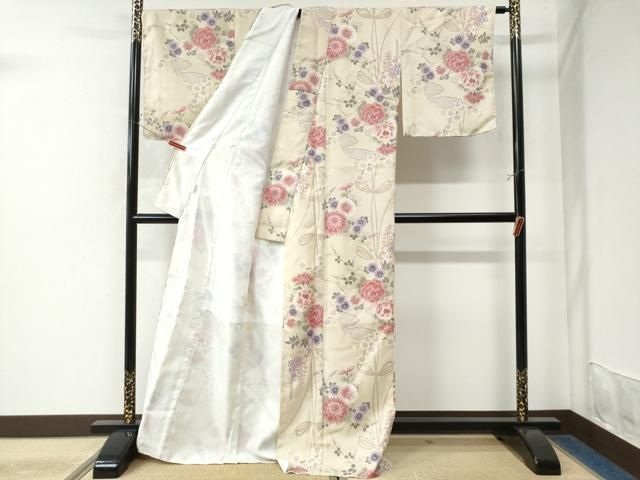 平和屋着物▽小紋 単衣 草花文 AAAZ9345fy