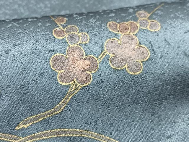 平和屋着物▽上質な色無地 単衣 霞地紋 青緑色 正絹 逸品