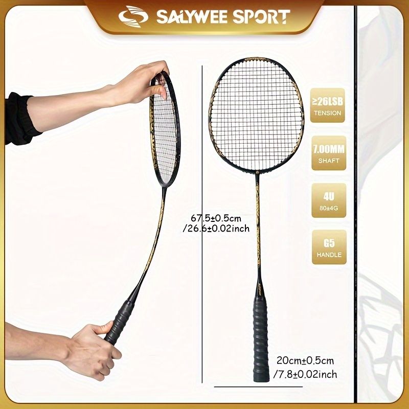 SALYWEE SL ドラゴンシリーズ 2本セット カーボンファイバーバドミントンラケット - 軽量で耐久性のある4U G5、無料バッグ付き ...