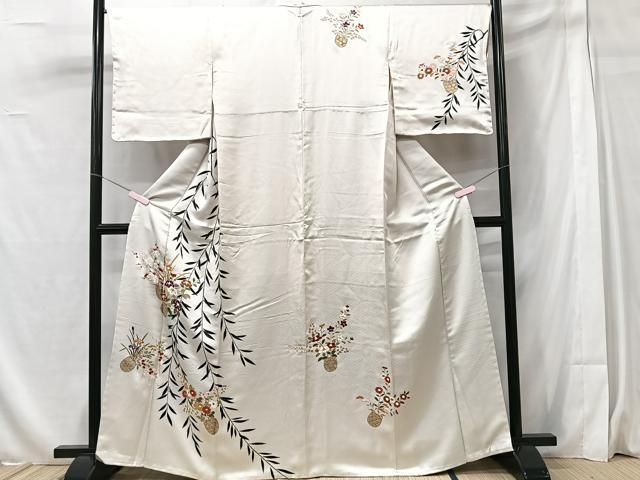 平和屋着物▽訪問着 単衣 手描き 絞り 風景草花文 正絹 逸品 CAAV9453ze