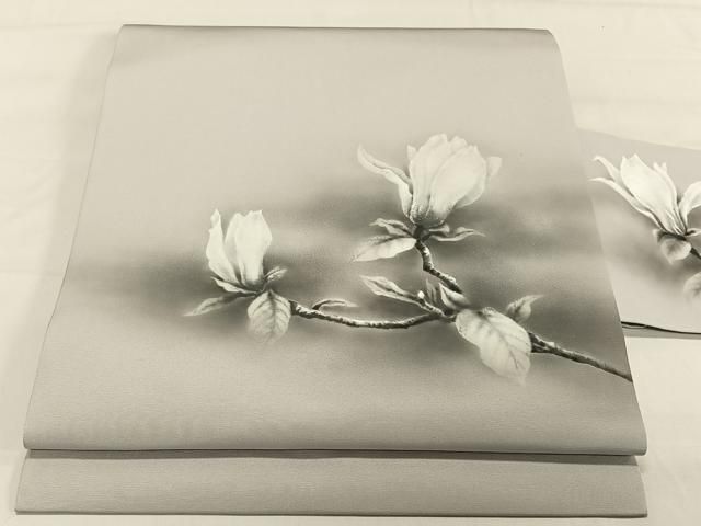 平和屋着物◎塩瀬 九寸名古屋帯 作家物 扇面花文 金彩 正絹