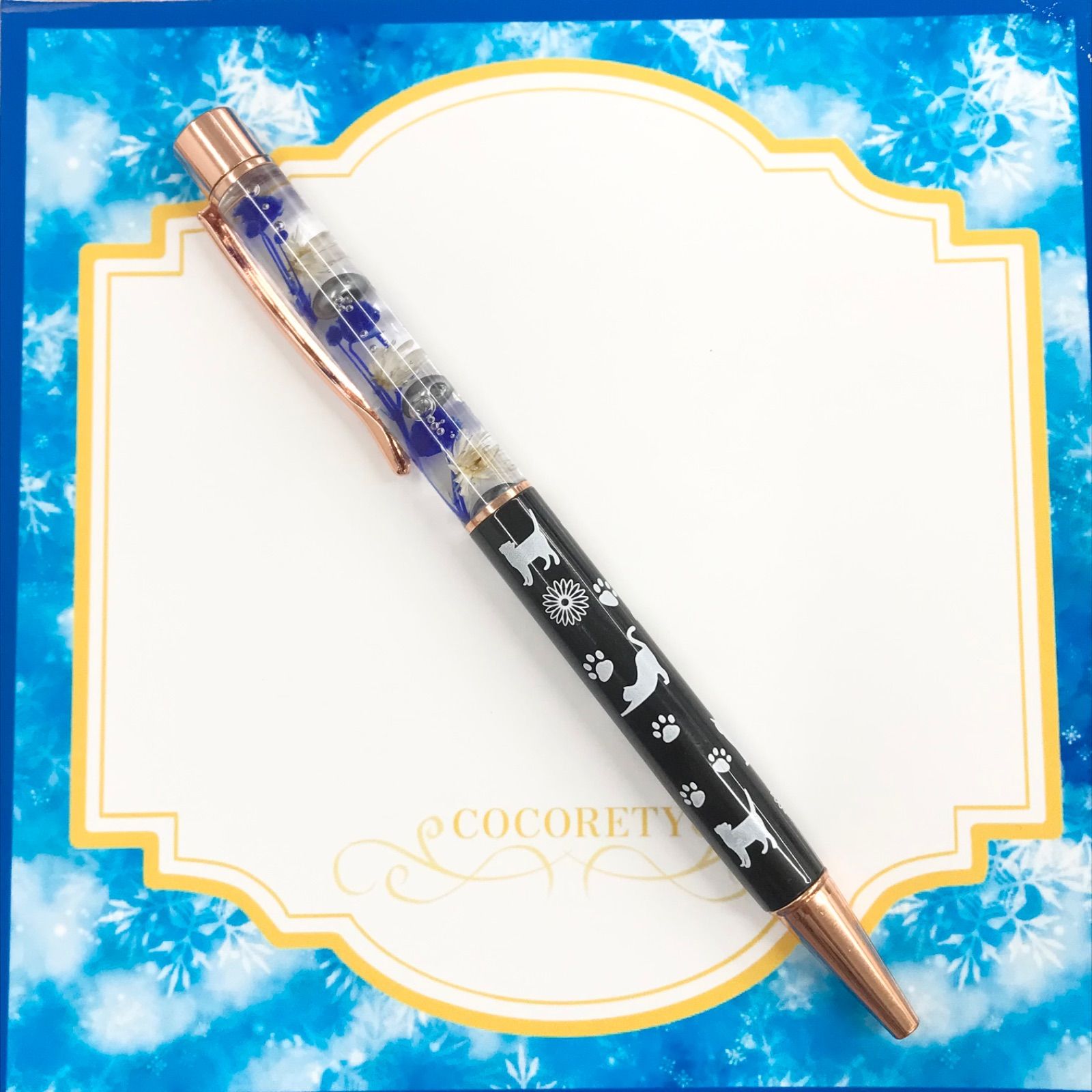 【福祉施設制作】みっとんとん作 済 ボールペン 「ハーバリウムボールペン（黒・ネコ）」 NO.3120 P - メルカリ