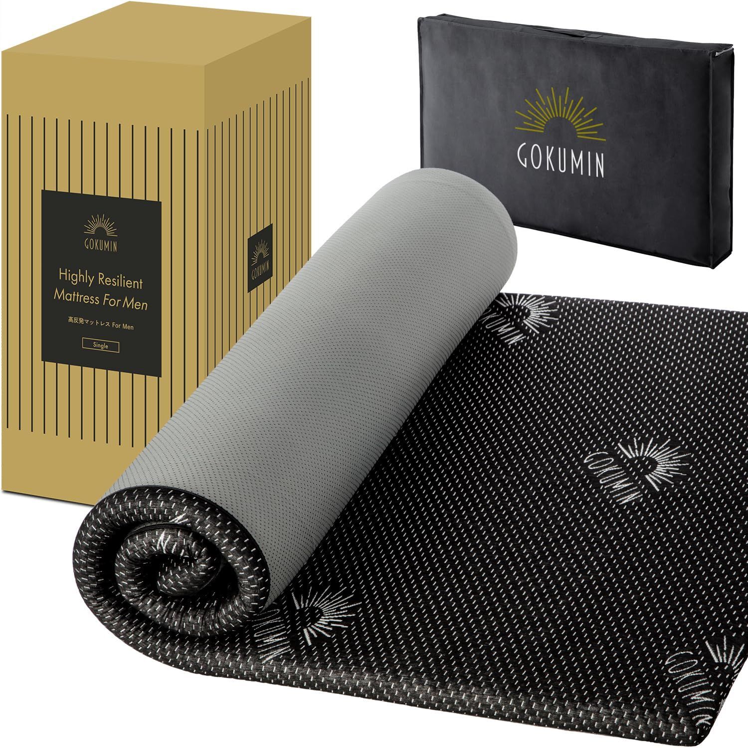 GOKUMIN マットレス 高反発マットレス 厚さ5cm 硬め 180N 耐圧分散 消臭 抗菌 ウレタン 高密度32D ベッドマット 高反発 敷布団 極眠 (ブラック クイーン 長さ195cm ...