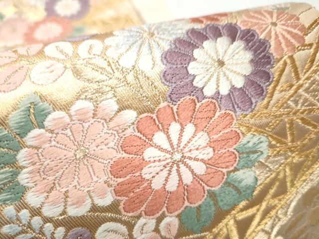 平和屋着物●六通柄袋帯　唐織　雪輪草花文　金糸　正絹　逸品　CAAY2494hy 平和屋着物○六通柄袋帯 唐織 雪輪草花文 金糸 正絹 逸品 CAAY2494hy