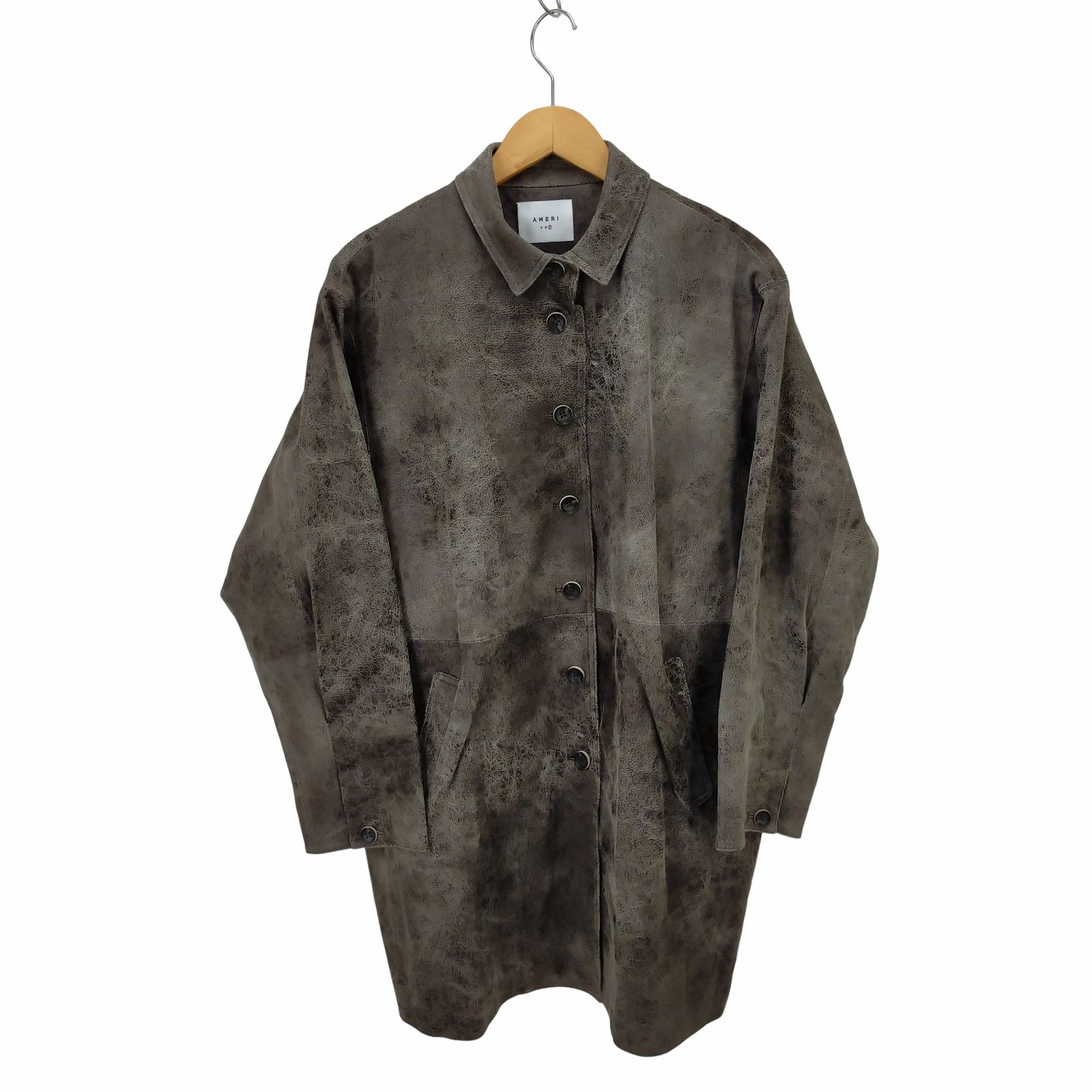 アメリ AMERI 21AW CRUSHED LEATHER COAT フェイクレザー ステンカラーコート レディース FREE - メルカリ