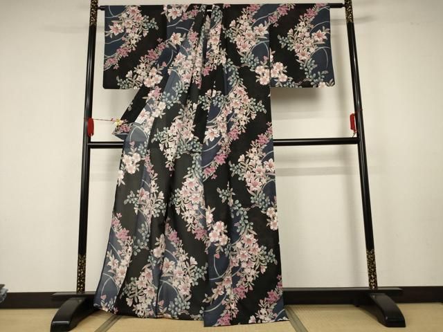 平和屋着物▽小紋 単衣 花間道 洗える着物 AAAZ1461fy