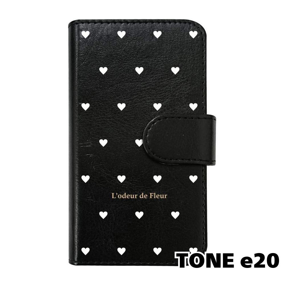 【新品未使用】 TONE e20 トーンe20 手帳型スマホ ケース ハート柄 (カバー色ブラック×ホワイト柄) ドット シンプル おしゃれ カード収納 PUレザー flip2-tonee20 ...