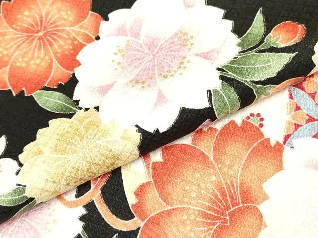 平和屋着物○小振袖 二尺袖 花鞠文 黒地 洗える着物 DAAY2476op - メルカリ