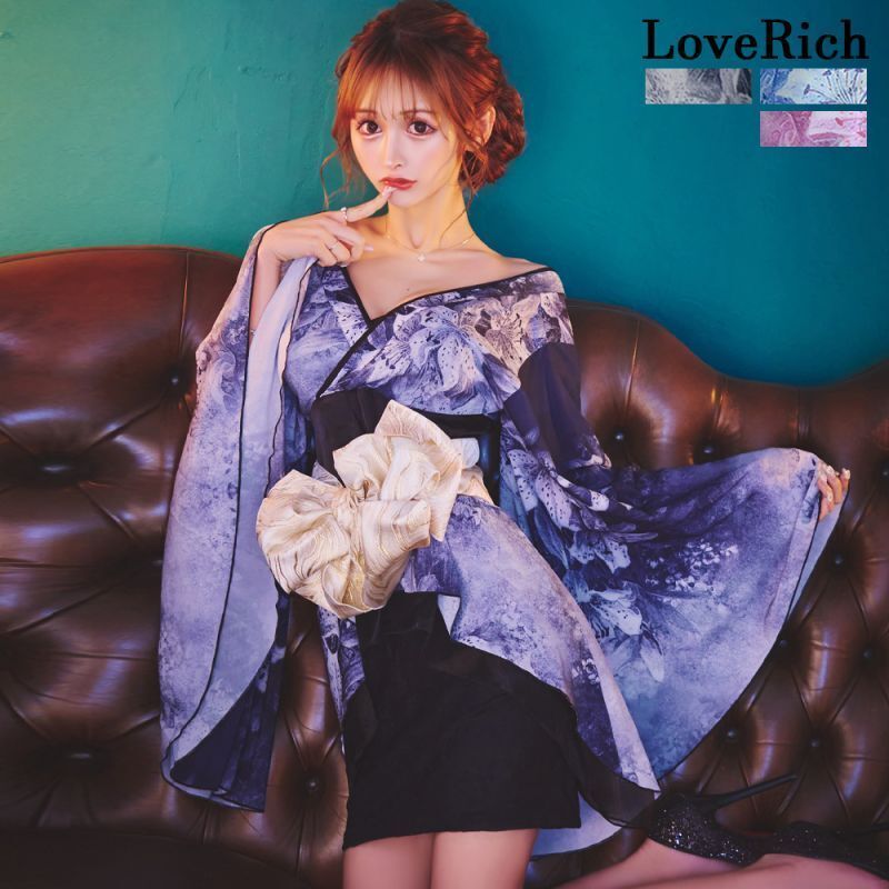 LoveRich ラブリッチ 【SMLサイズ/3カラー/2点セット】百合 花柄 レース ミニスカート オフショル 美胸 美脚 豪華 帯 花魁 着物 ドレス コスプレ イベント[1279] - メルカリ