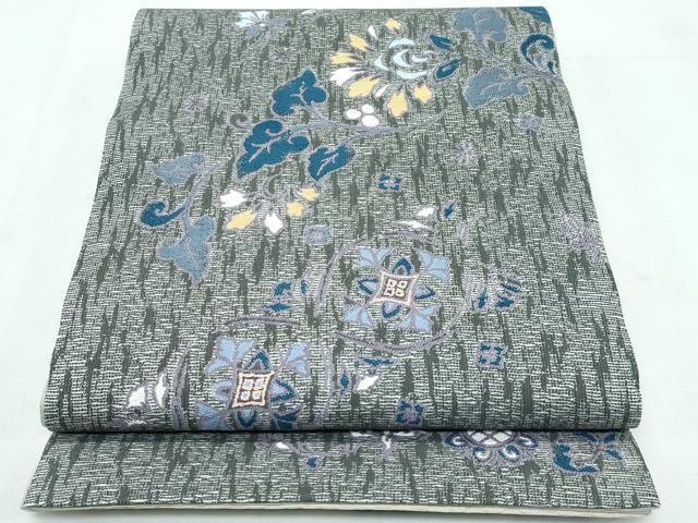 平和屋着物□極上 両方向 両面 全通柄袋帯 オリエント花紋 唐草模様