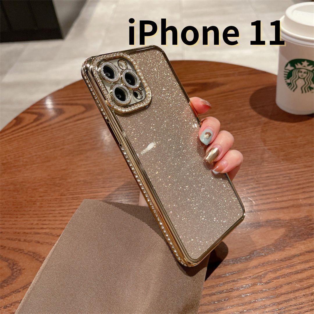 【SHOPS】iPhone11 スマホケース 金 ラメ キラキラ ラインストーン シンプル 軽量 おしゃれ かわいい E028 - メルカリ