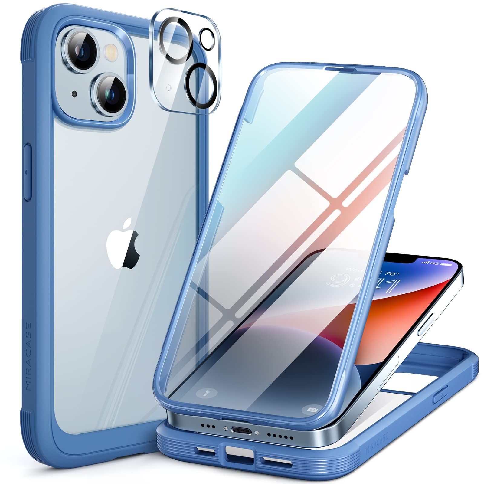 Miracase iPhone14ケース スマホケース iphone14 用 全身バンパー保護ケース 9H 強化ガラス 6.1インチ フルカバー 360° ワイヤレス充電対応 ブルー - メルカリ