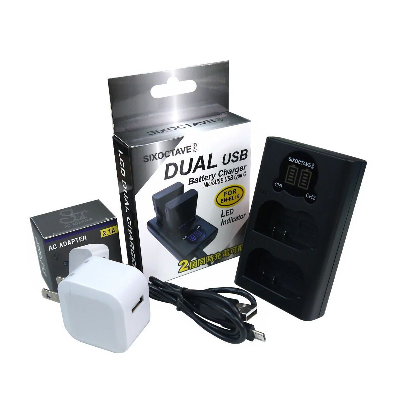 MH-25 MH-25a EN-EL15 Nikon ニコン 互換デュアルUSB充電器 ★コンセント充電用ACアダプター付き★ 2点セット ...