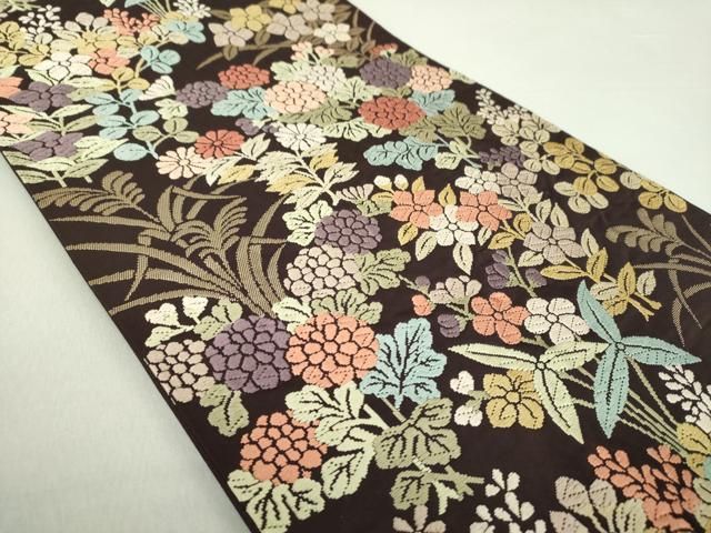 平和屋着物○六通柄袋帯 唐織 草花文 金糸 正絹 逸品 DAAS3197ps