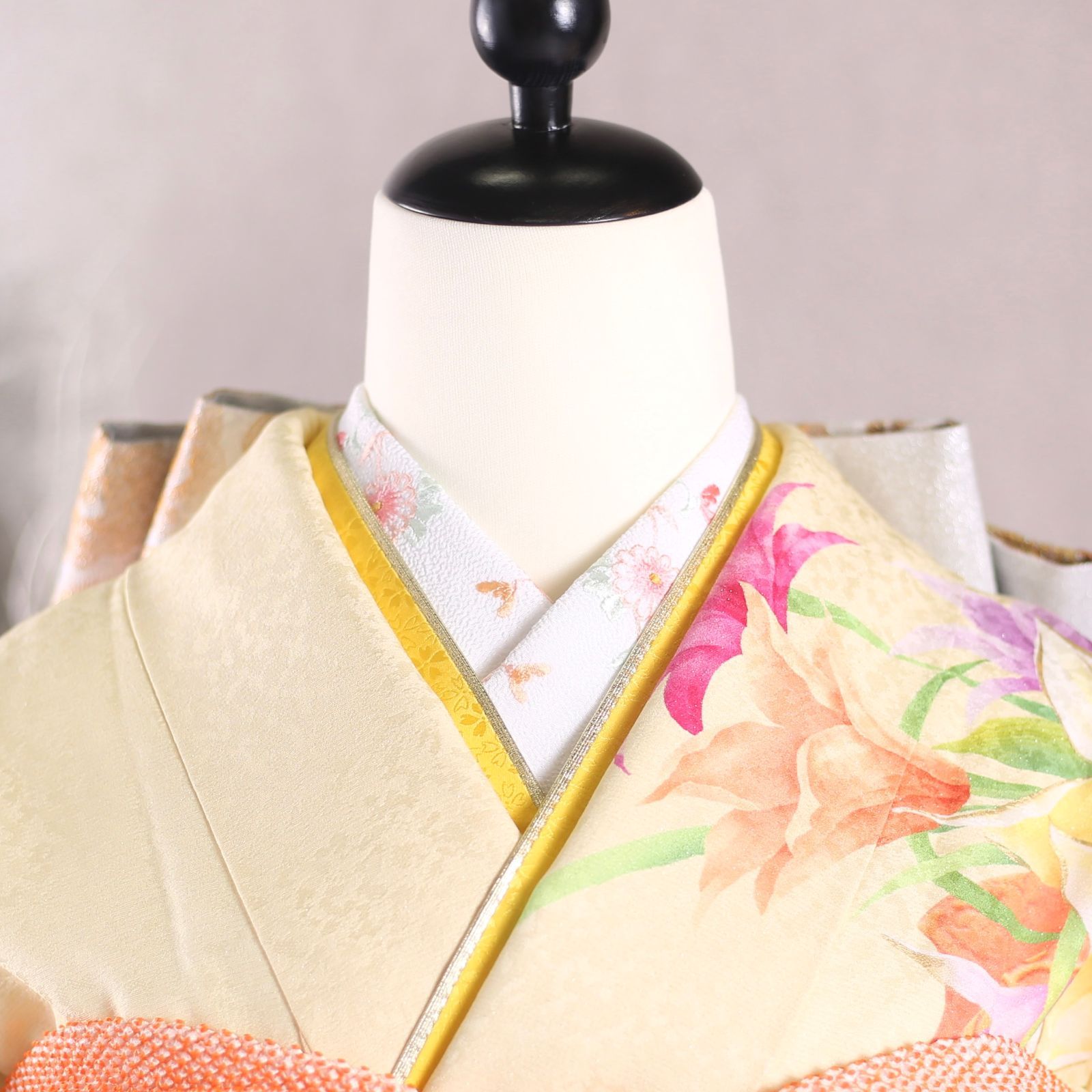 平和屋着物○豪華振袖 友禅 幔幕御所車草花文 黒地 金糸 金彩 正絹