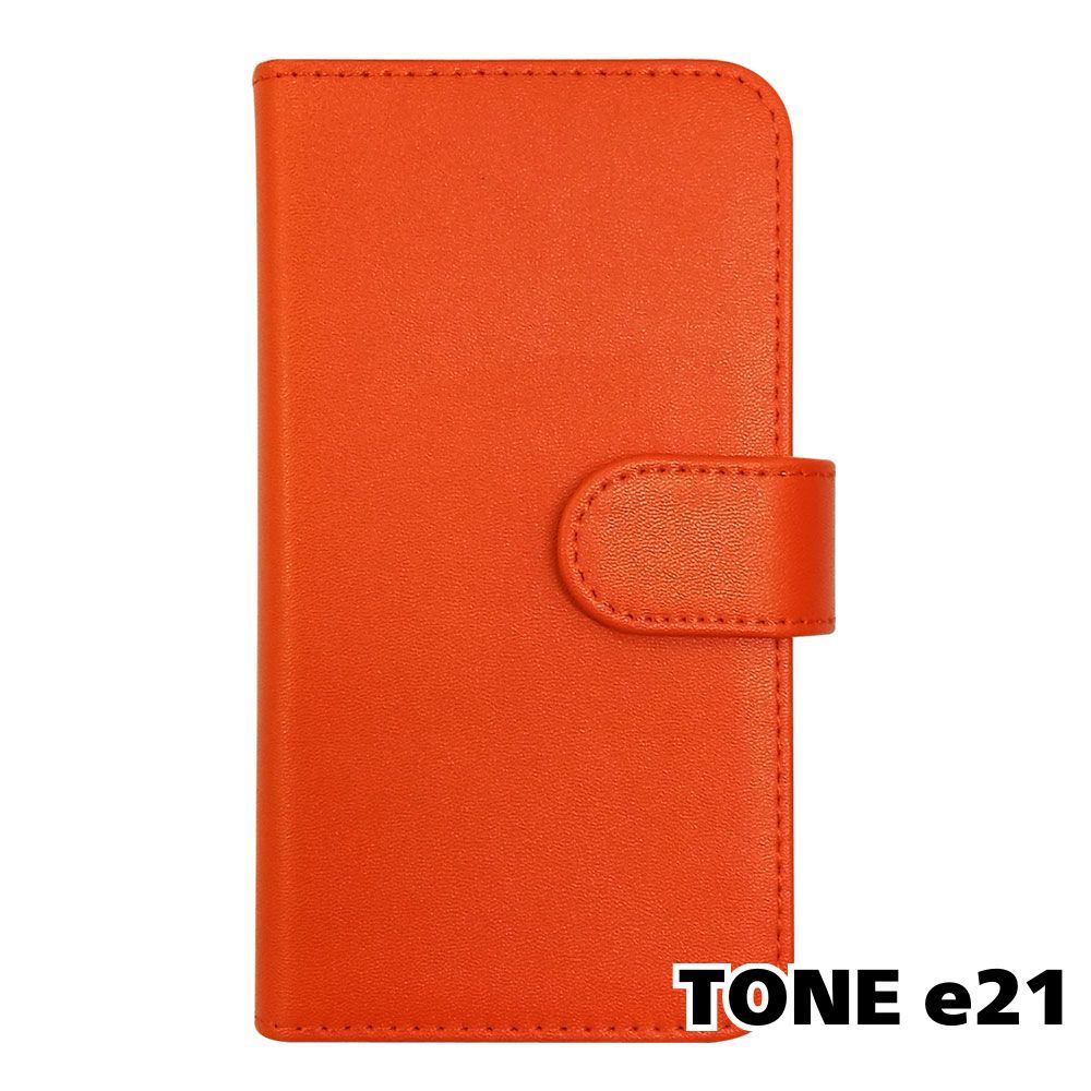【新品未使用】 TONE e21 トーンe21 手帳型スマホ ケース PUレザー スムースレザー (カバー色オレンジ) 無地 橙色 シンプル おしゃれ かわいい カード収納 携帯カバー ...